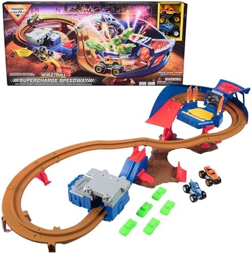 Amazon.com: Monster Jam, Supercharge Speedway Playset, Megalodon and El ...