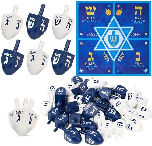 Amazon.com: JOYIN 32 PCS Hanukkah Dreidels Set, Blue & White Wooden ...