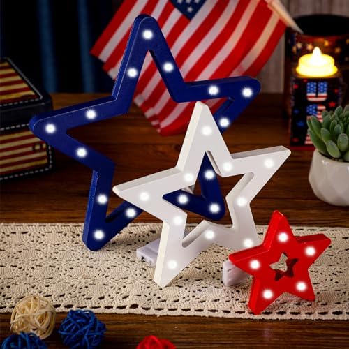 Amazon.com: Seeloowy 6 Pcs Patriotic Table Decor 4th of July Wooden ...