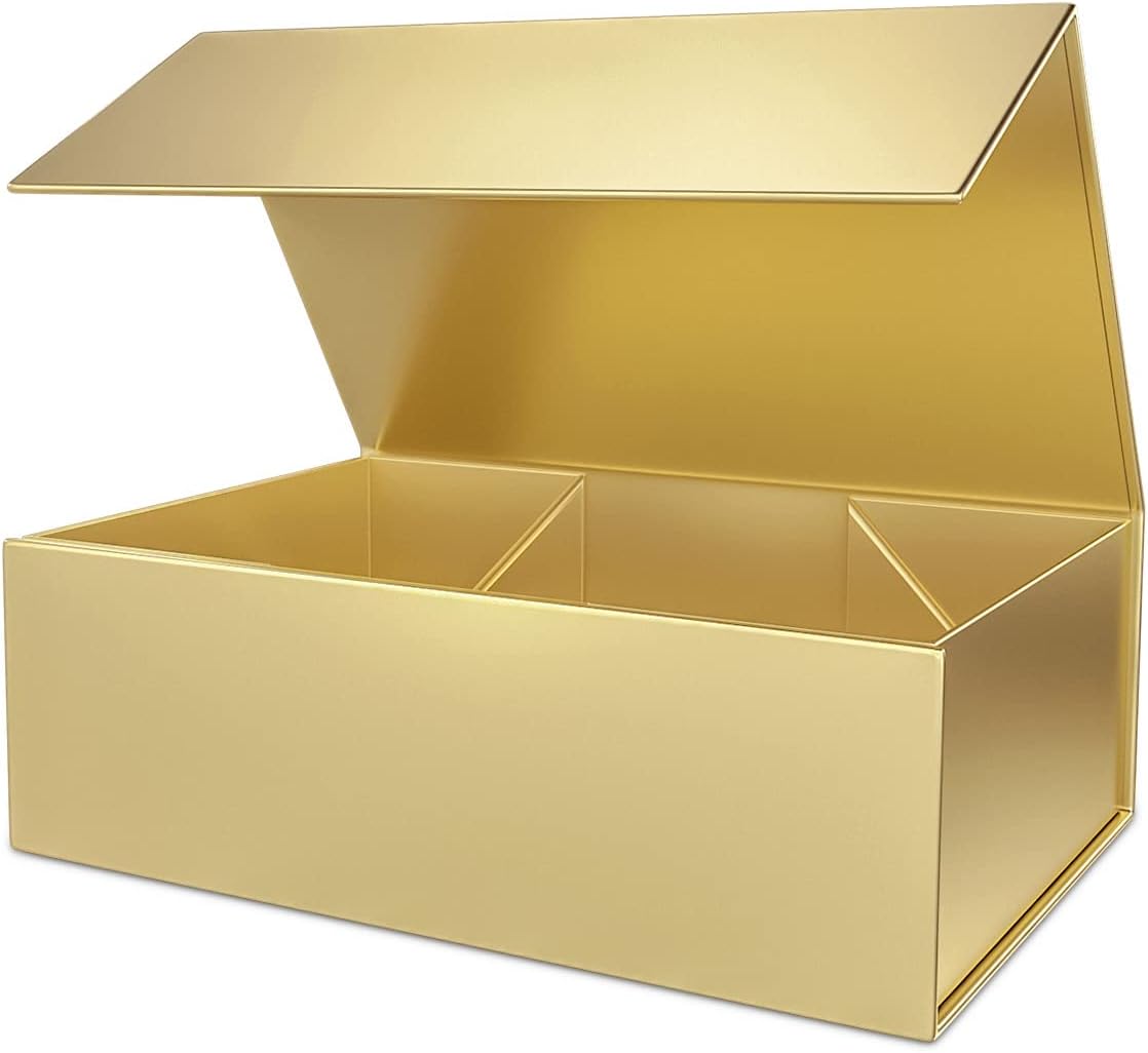 Amazon.com: Gold Gift Box 10" x 6" x 3" with Magnetic Closure Lid Gifts ...