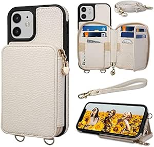 Amazon.com: Keallce Case for iPhone 12/12 Pro Wallet, Detachable Lanyard & Handstrap Flip Card ...