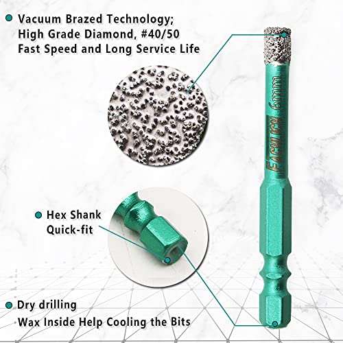 FACHLICH Porcelain Tile Drill Bit 6mm Diamond Tile Hole Cutter 5PK with ...