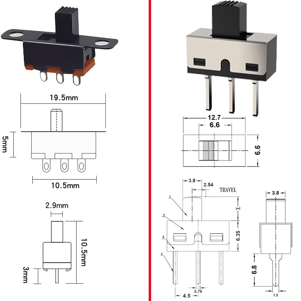 Snapklik.com : 40PCS Slide Switches 250V/3A,1P2T SPDT 3 Pin 2 Position ...