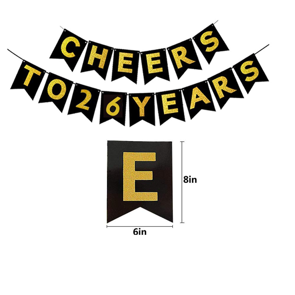 Gold 26th Birthday Decorations kit, Cheers To 26 Years Banner Balloons ...