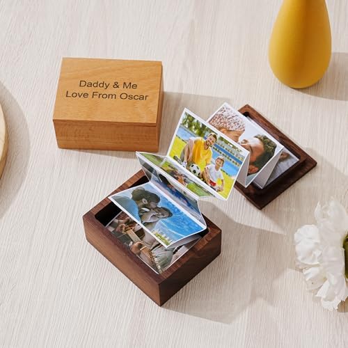 Amazon.com: KERAOO Personalized Wooden Photo Box, Custom Engraved Pull ...