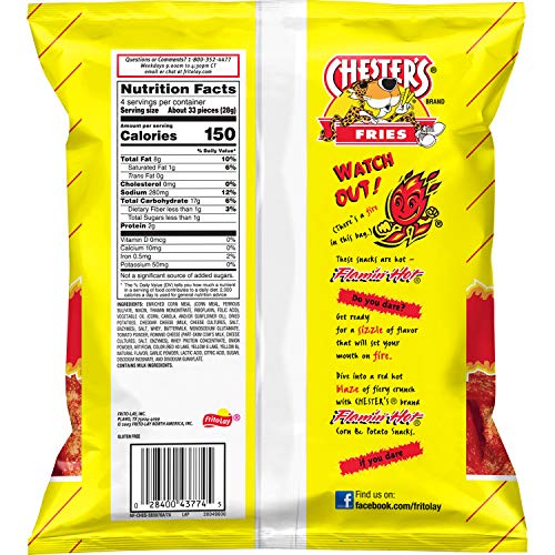 Chester's Flamin' Hot Fries Flavored Corn & Potato Snacks, 4 Ounce Food ...