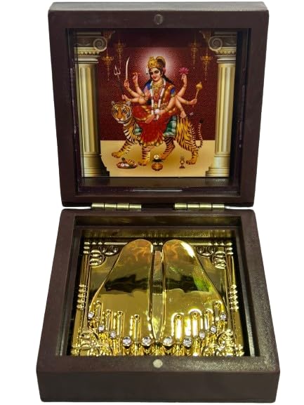 Maa Durga Devi Charan Paduka| Sherawali MATA Charan Swaroop Golden| Table Top for Home Temple ...