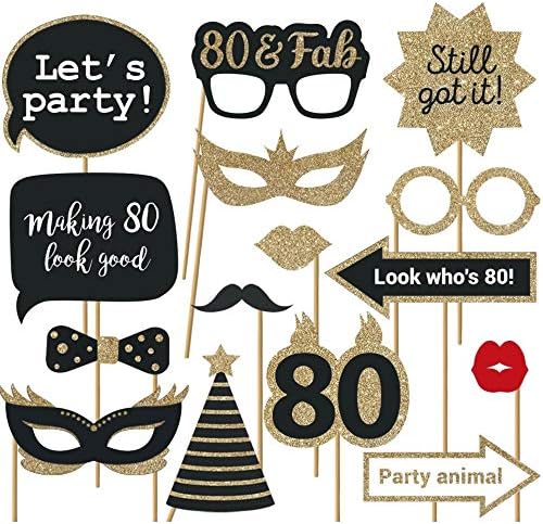 Amazon.com: LaVenty Black Gold 80th Birthday Party Photo Booth Props ...