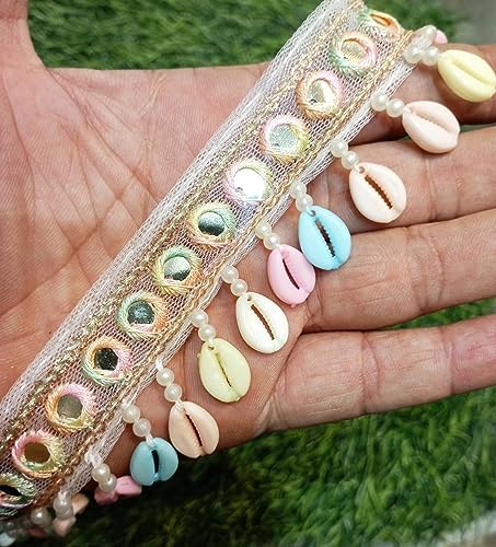 KAVYA FASHION White Shell @ Multy Colour Moti Hanging Lace for Saree ...