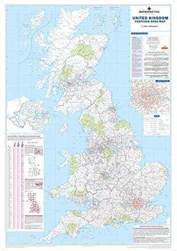 UK Postcode Wall Map - Laminated Large Wall Map - 120cm X 83cm ...