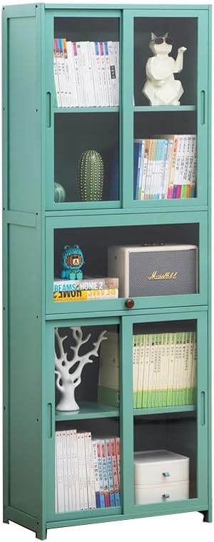 Amazon.com: LITFAD Bamboo Bookcase Sliding Door 23.5 inch Wide Modren ...