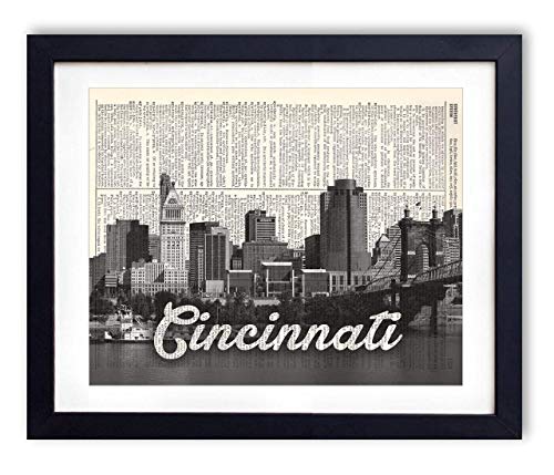 Amazon.com: Cincinnati Skyline With Script Name, Vintage Dictionary Art ...
