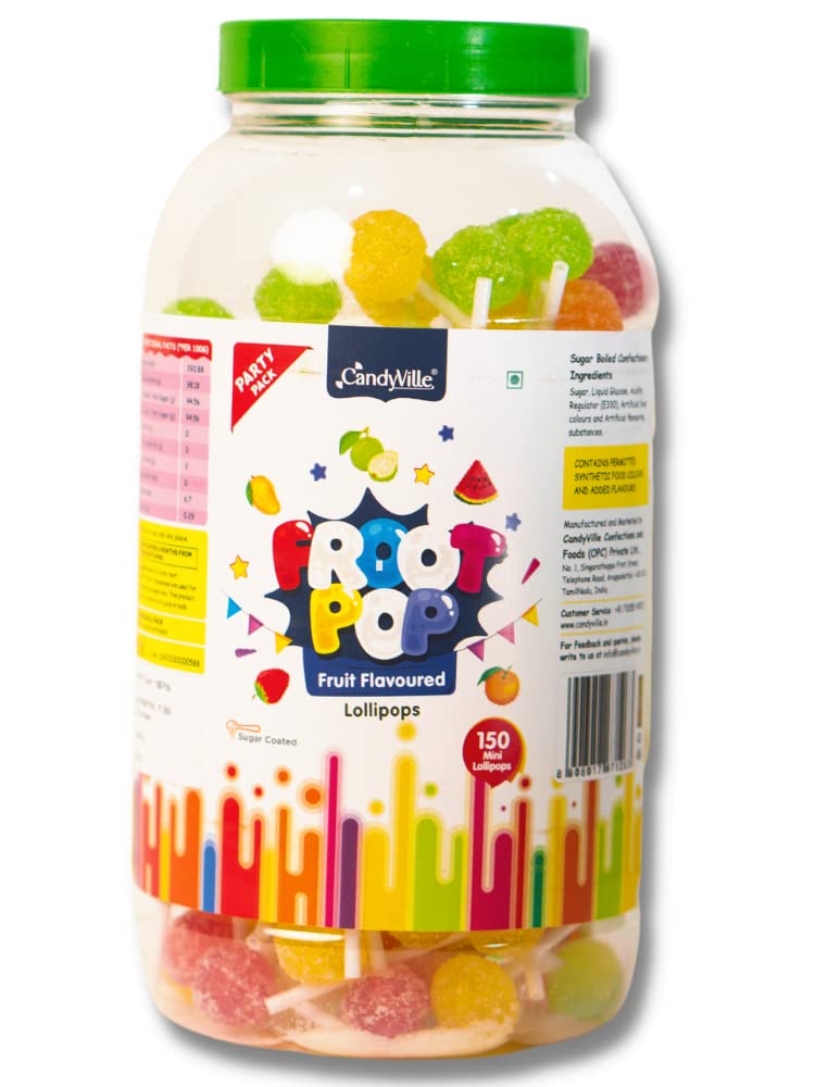 CandyVille FrootPop Lollipops (150 Pcs Family Pack) | Sugar Coated ...