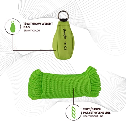 Swurfer 16 Oz Arborist Throw Weight Bag Rope Launcher, and 150' 1/8 ...