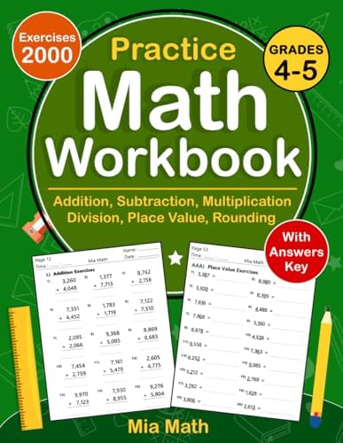 Math Workbook For Grades 4 To 5 With Addition, Subtraction ...