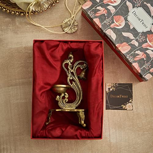 Buy DecorTwist® Brass Diya for Pooja Peacock Bell Diya with Gift Box in ...