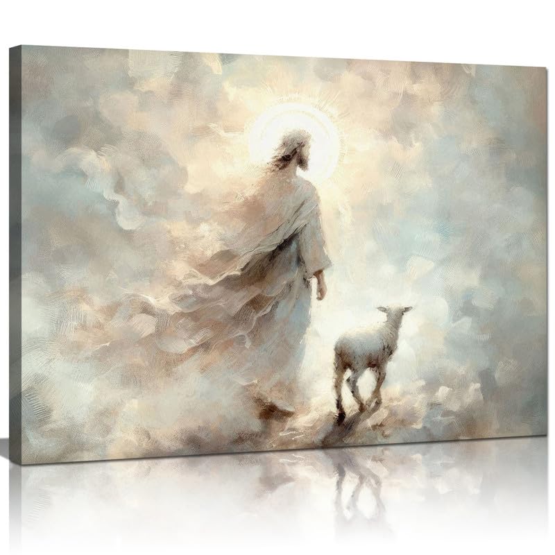 Amazon.com: Yaasmolaa Jesus Wall Art Boho Jesus And Lamb Canvas Wall ...