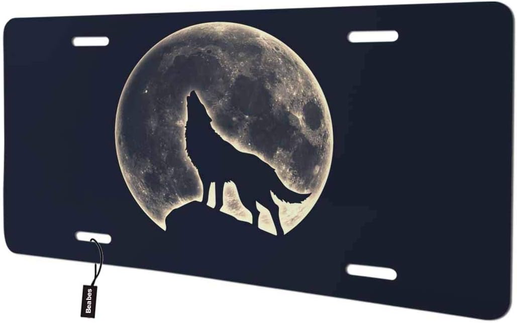 Amazon.com: Beabes Night Wolf and Full Moon Front License Plate ...