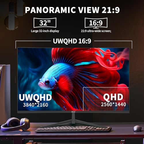 ZZA 32 Inch Curved Monitor 4k, Computer Screen 60HZ 4k UHD(3840 * 2160P ...
