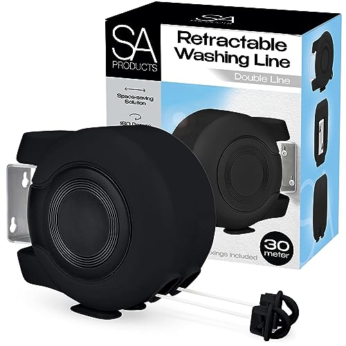 SA Products Wall Mounted Twin Cable Retractable Washing Line – 30m Long ...