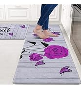 Amazon.com: Ikfashoni Blue Floral Kitchen Rugs Sets of 2, Farmhouse ...