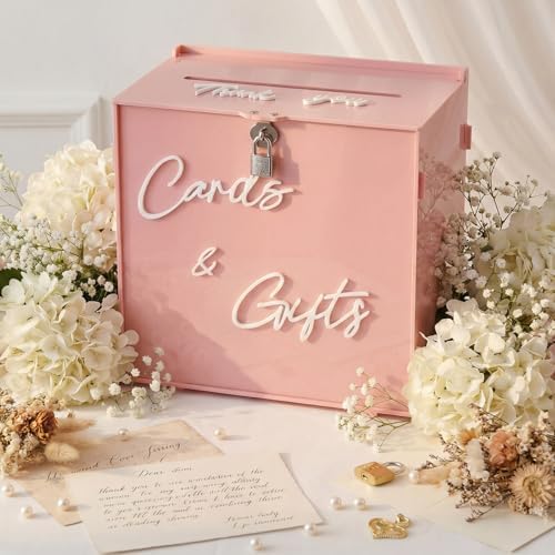 Amazon.com: BreezeHug Light Pink Acrylic Wedding Card Box with Slot and ...