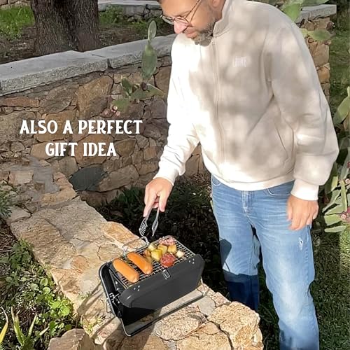 Black Portable BBQ Charcoal Grill, Folding Stainless Steel Mini Grill ...