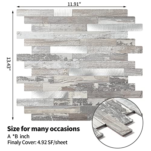 Yipscazo Peel and Stick Wood Metal Tile Backsplash, Stick on Tiles for ...