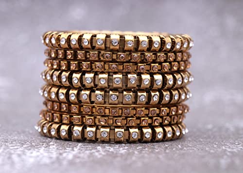 Buy Shivarth Bangles Set Golden Color With Crystals Stone Kade Set For ...
