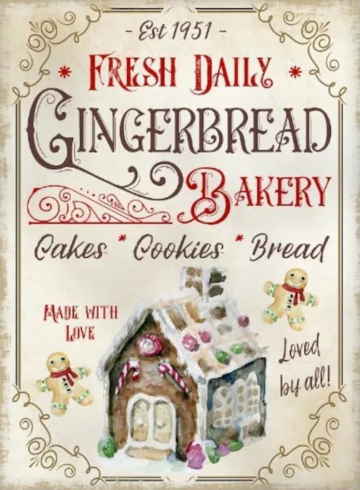 Amazon.com: NMKJHLK Gingerbread Bakery Sign, Wall Decor, Gingerbread ...