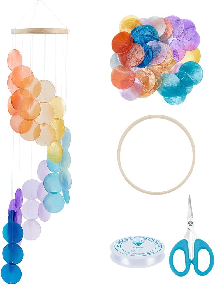 Amazon.com : FREEBLOSS DIY Capiz Shell Wind Chimes Kit Natural Seashell ...