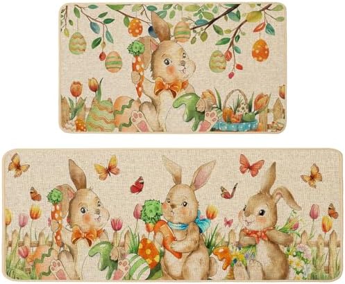 Amazon.com: Baccessor Easter Kitchen Rugs Set of 2, Bunny Carrots Eggs ...