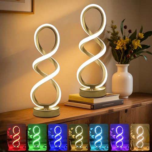 Adebime Modern Table Lamp, 7 Colors 10 Light Modes Spiral - Want It All