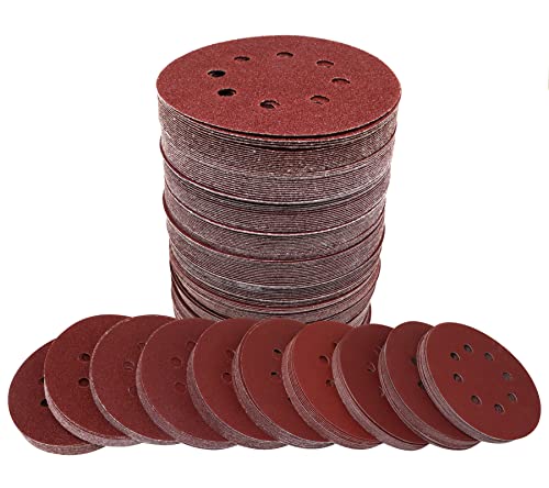 100 Pcs 5 Inch Sanding Discs 8 Hole Hook And Loop Sandpaper 60 80 120 ...