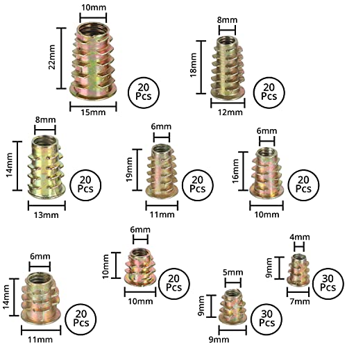 Belle Vous 200 Pack Threaded Insert Nuts Assortment Kit – M4, M5, M6 ...