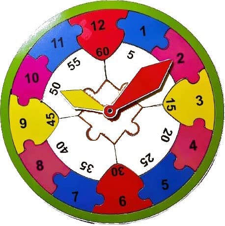 Dihu Colorful Wooden Clock Jigsaw Puzzle for Kids, Knobs or Toddlers ...