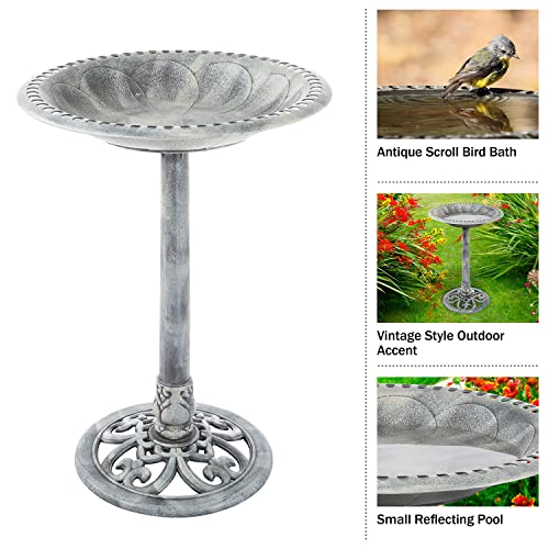 Snapklik.com : Pure Garden 50-LG1073 Grey Resin Bird Bath