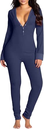 Amazon.com: BSUNSOMEM Women's Sexy Butt Button Back Flap Jumpsuit V ...