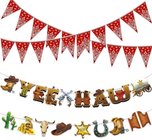 Amazon.com: 3 Pieces Cowboy Banner Yee Haw Banner Bandana Pennant ...