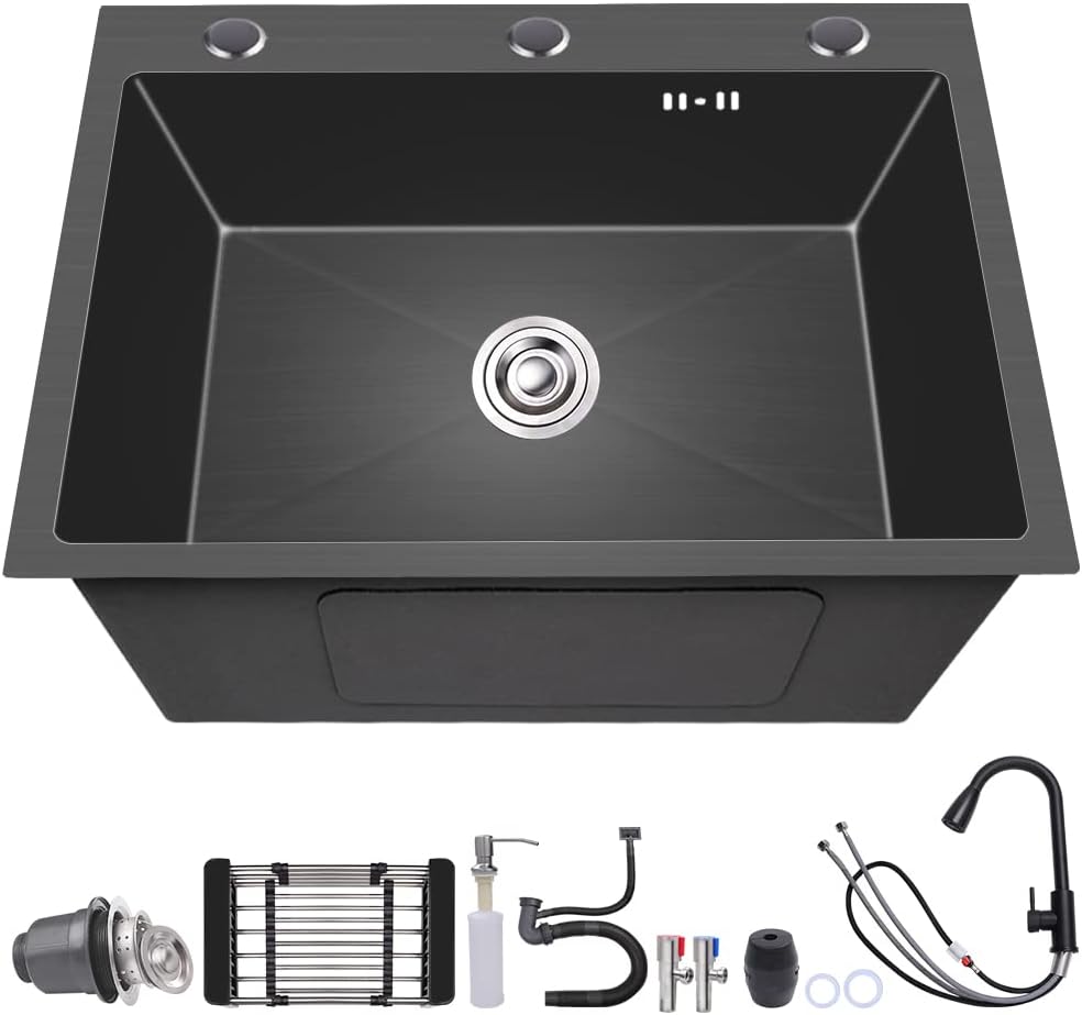 Fregadero de Preparación Cuadrado Negro, Acero Inoxidable 304 ...