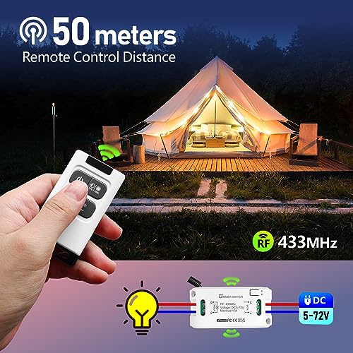 DieseRC Wireless Dimmer Switch DC 5V~72V 10A Relay Receiver Controller ...