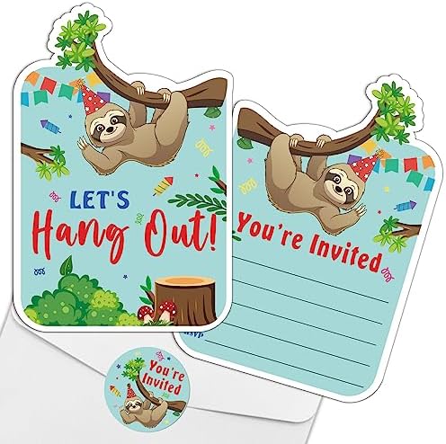 Amazon.com : REWIDPARTY Sloth Birthday Party Invitations with Envelopes ...