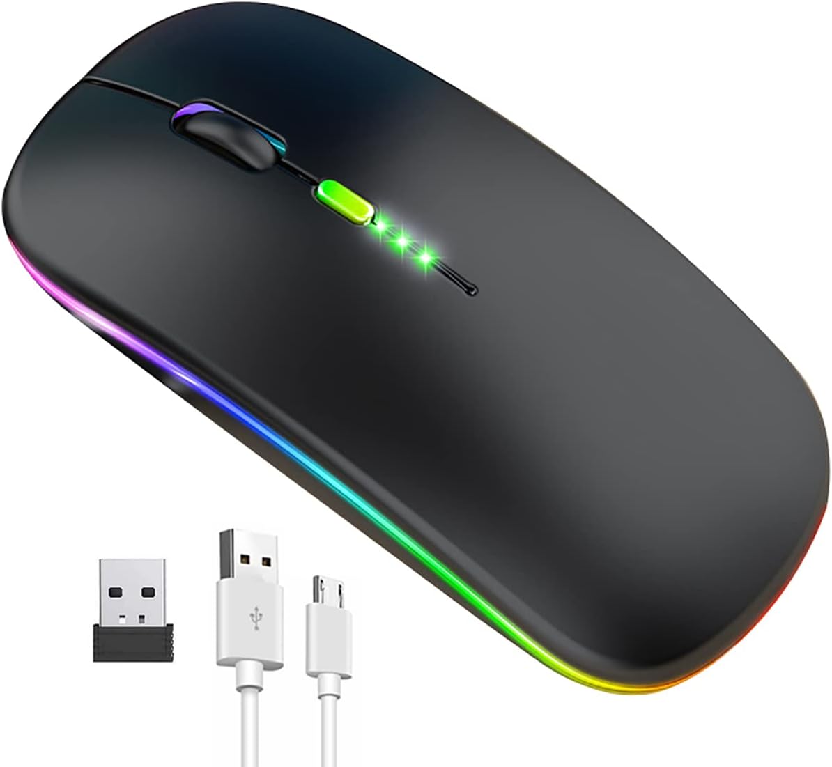 Mouse Bluetooth LED, Ratón Bluetooth Recargable (BT5.2/ 2.4G) Silencioso Iluminación RGB, El ...