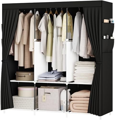 SMILOVII Canvas Wardrobe, Portable wardrobe, Clothes Storage Organiser ...