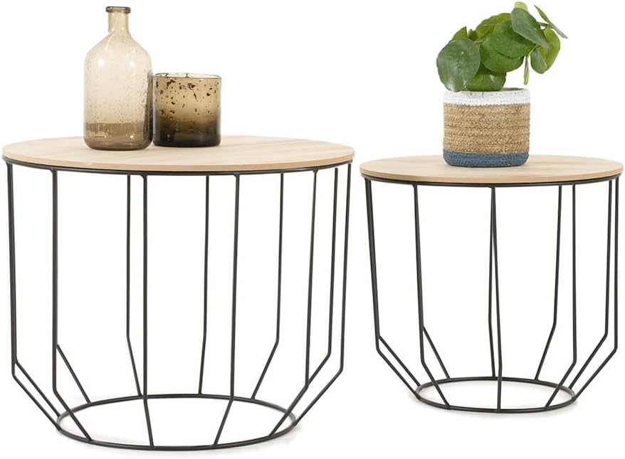 LIFA LIVING Set of 2 Wire Side Tables with Storage Basket, Removable ...