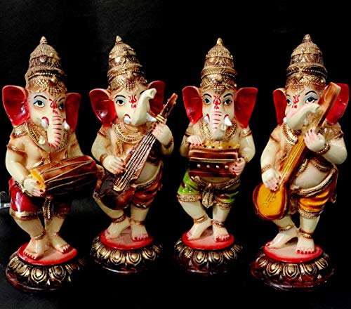 Buy Sawcart Lord Ganesha / Ganesh / Ganpati Musical Set of 4 Statue ...