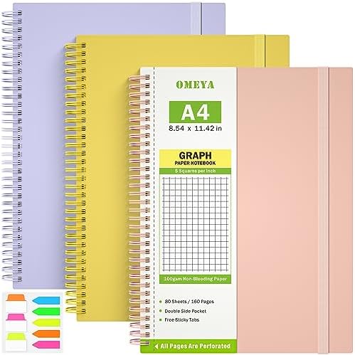 Amazon.com : 6 Pack Graph Paper Notebook 8.5" x 11", 3 Subject Spiral ...