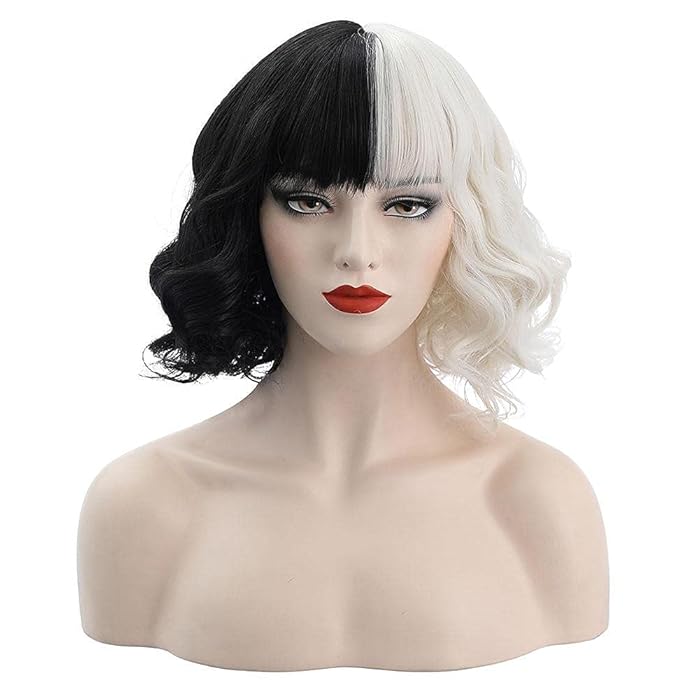 Buy CAIROYAR Cosplay Wigs Cruella de Vil Half Black and Half White ...