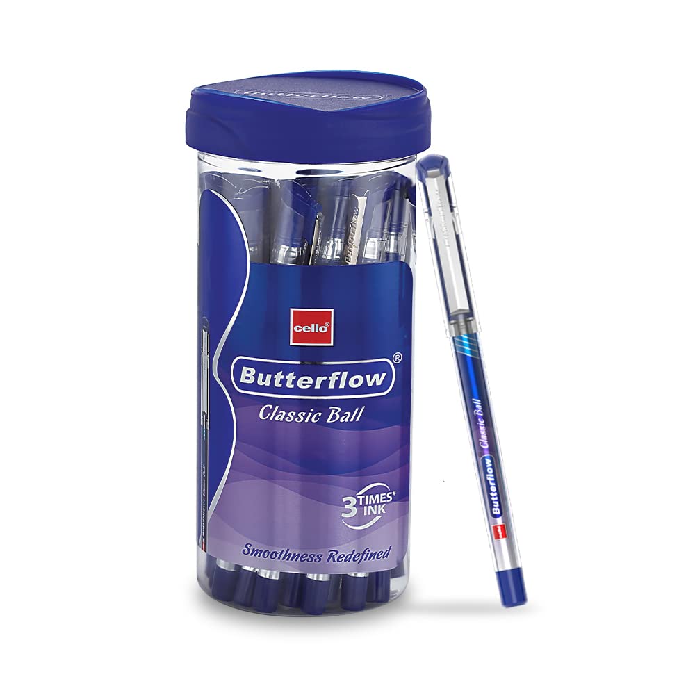 Cello Butterflow Classic Ball Pen Set | Pack of 20 Ball Pens | 20 Blue ...