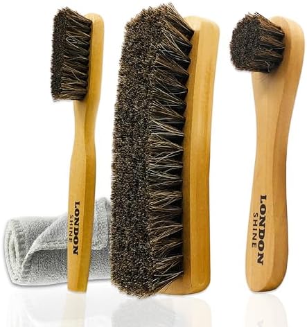Amazon.com: 4 Pcs Horsehair Shoes Shine Brush Set - Premium Shoe Care ...